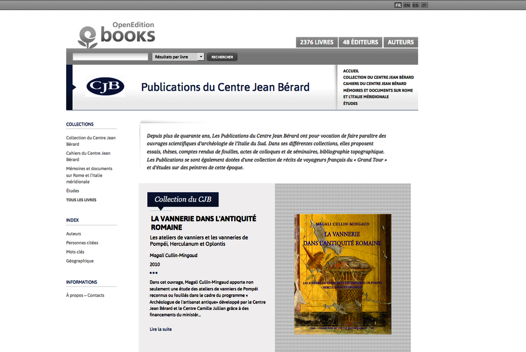 Les publications du Centre Jean Bérard disponibles sur OpenEdition Books